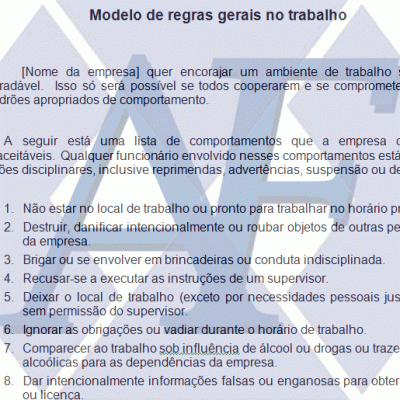 Modelo de Regras Normas Condutas Gerais do Empregado no Trabalho ...