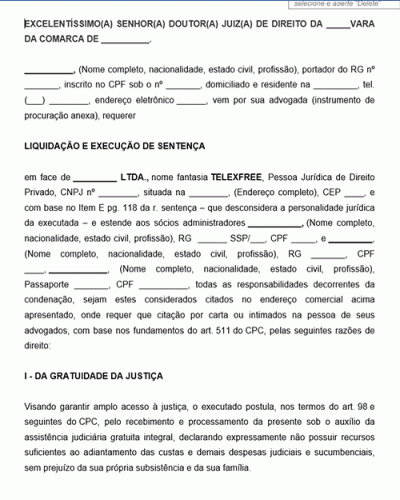 Modelo de Petição Liquidação e execução de sentença Telexfree - Modelo ... Modelo de Petição Liquidação e execução de sentença Telexfree - Modelo ...