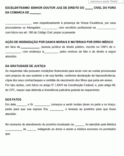 Modelo de Petição Ação de indenização por danos morais e materiais por ... Modelo de Petição Ação de indenização por danos morais e materiais por ...