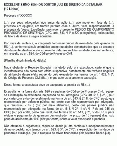 Modelo de Petição Requerendo o Cumprimento Provisório de Sentença que ... Modelo de Petição Requerendo o Cumprimento Provisório de Sentença que ...