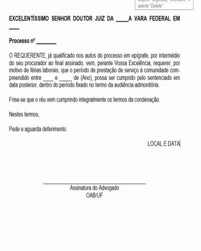 Modelo de Termo de Petição Pedido de Cumprimento de Serviço a ... Modelo de Termo de Petição Pedido de Cumprimento de Serviço a ...