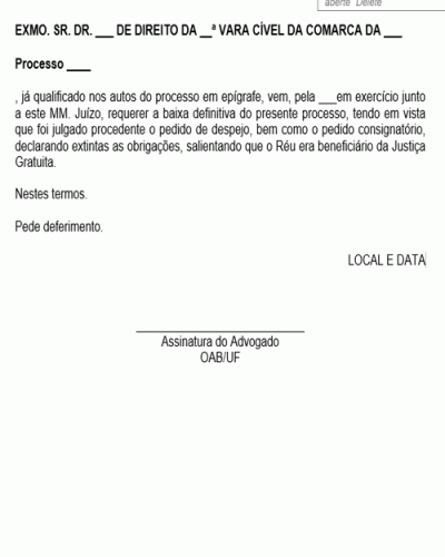 Exemplo de Petição Baixa Definitiva Exemplo de Petição Baixa Definitiva