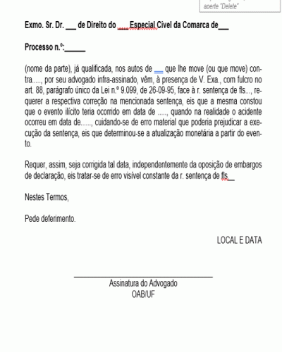 Modelo de Petição Pedido Correção do Erro Modelo de Petição Pedido Correção do Erro