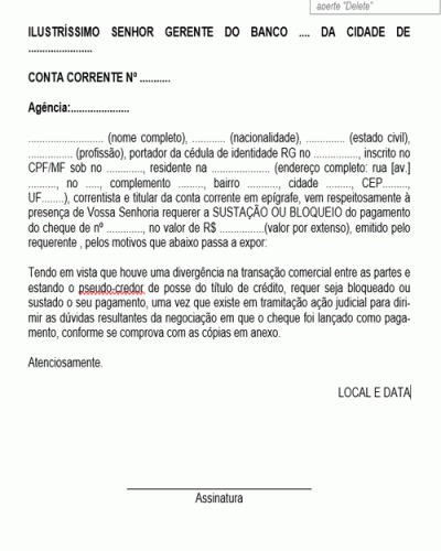 Modelo de Petição Pedido de Sustação ou Bloqueio Modelo de Petição Pedido de Sustação ou Bloqueio