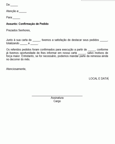 Exemplo de Aviso de Confirmação de Pedido- Modelo Simples Exemplo de Aviso de Confirmação de Pedido- Modelo Simples