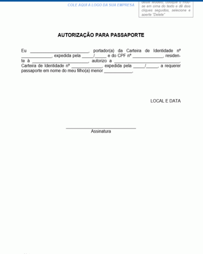 Exemplo de Autorização para Passaporte Exemplo de Autorização para Passaporte