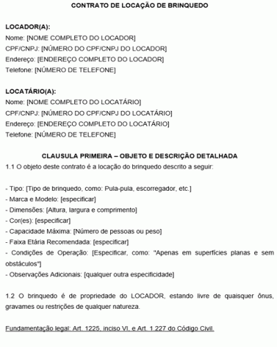 Modelo De Contrato De Locação De Brinquedo