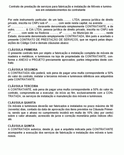 Exemplo de Contrato de Prestação de Serviços para Fabricação e ... Exemplo de Contrato de Prestação de Serviços para Fabricação e ...