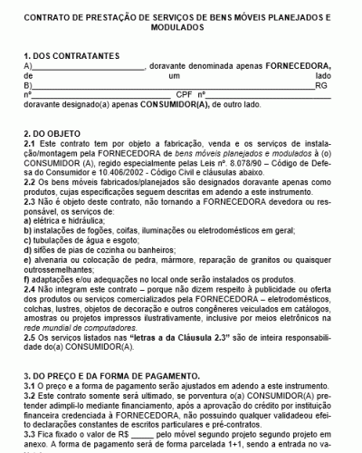 Modelo de Contrato de Prestação de Serviços de Bens Móveis Planejados e ... Modelo de Contrato de Prestação de Serviços de Bens Móveis Planejados e ...