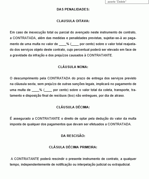 Modelo de Contrato de Prestação de Serviço de Coleta de Lixo